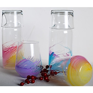 Rakle Bedside Water Carafe – 23.6oz Water Carafe and Glass – Glass Water Pitcher for Nightstand, Bedroom, Bathroom – Glass Water Carafe/Mouthwash Container for Water, Lemonade, Juice