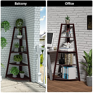 Corner Shelf, TopMade 5-Tier Corner Shelf Stand Industrial Ladder Bookcase Small Storage Rack Bookshelf Float Corner Shelves Wood Furniture Plant Stand for Living Room Kitchen Home Office-Rustic Brown