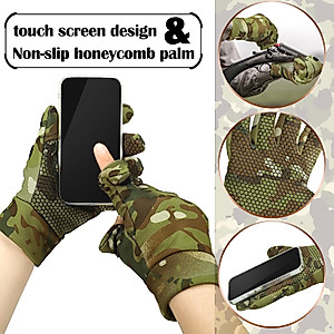 Janmercy 3 Pcs Camouflage Beanie Gloves and Scarf Set Include Beanie Neck Gaiter, 1 Pair Full Finger Hunting Gloves (Vintage Color)