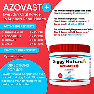 Azovast Plus Kidney Health Supplement for Dogs & Cats, Oral Powder (6 Oz) - (120 Doses/Jar) NO Refrigeration Required - Help Support Kidney Function & Manage Renal Toxins (Made in U.S.A) (6 Oz)