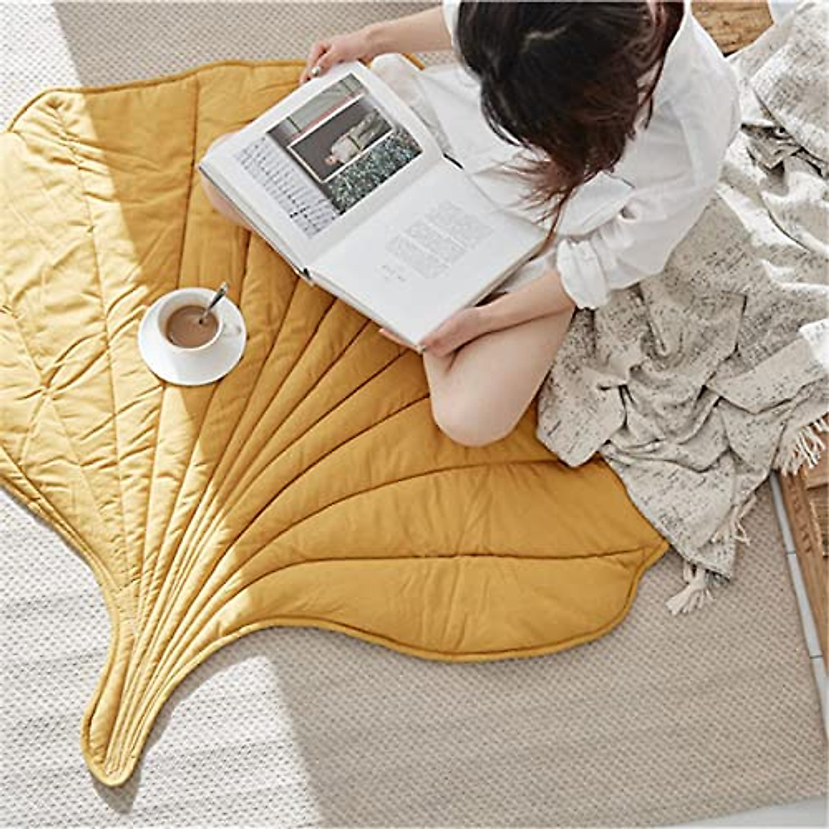 VARIPOWDER Baby Play Mat,45.3x50inch Cotton Crawling Cushion, Kids Room Rug Floor Gym,Soft Washable Non-Slip Room Decor Floor Rug, Activity Floor Carpet,Photo Studio Prop(Yellow)