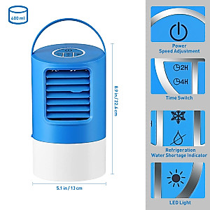 VOSAREA Portable Air Conditioner Fan, Mini Space Cooler, Small Desktop Fan Personal Table Fan Compact Ice Air Cooler with US Plug (Blue)