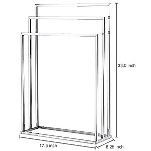 MyGift Silver Chrome Plated Metal Free Standing Towel Rack Stand with 3 Bars for Bathroom, Bedroom, Laundry Room, Blanket Rack