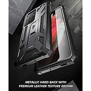 Poetic Spartan Case for Samsung Galaxy S21 Ultra 5G 6.8 inch, Built-in Screen Protector Work with Fingerprint ID, Full Body Rugged Shockproof Protective Cover Case with Kickstand, Metallic Gun Metal