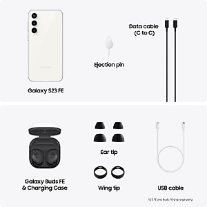 SAMSUNG Galaxy S23 FE Cell Phone (Cream) + $49.99 Buds FE (Graphite) 256GB Unlocked Android Smartphone w/Long Battery Life and True Wireless Bluetooth Earbuds w/Wing Tip Design US Version, 2023