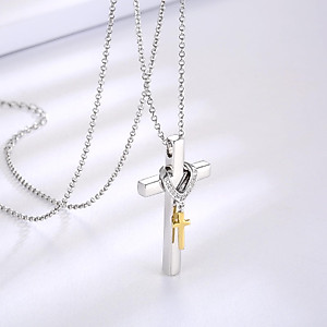 oGoodsunj Sterling Silver Cross Urn Necklace - Memorial Pendant Cremation Jewelry Keepsake Pendant Gift for Ashes for Women Men (Gold)