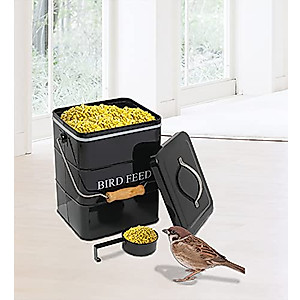 Morezi Bird seed and feed storage tin with lid Included - white-coated carbon steel - tight fitting lids - storage canister tins - Black