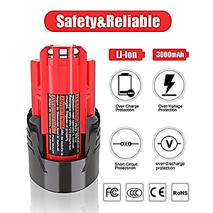 KUNLUN 2 Pack 3.0Ah 12V Battery Replace for Milwaukee M12 Battery Lithium Compatible for Milwaukee 12-Volt Battery 48-11-2411 48-11-2420 48-11-2401 48-11-2402 Cordless Tools