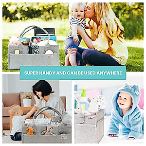 Baby Diaper Caddy Organizer with handle-Diaper Organizer Caddy For Girl Boy,Large Baby Organizer for Changing Table & Car,Felt Diaper Caddy,Baby Diaper Caddy Organizer Basket Grey,Baby Caddy Organizer