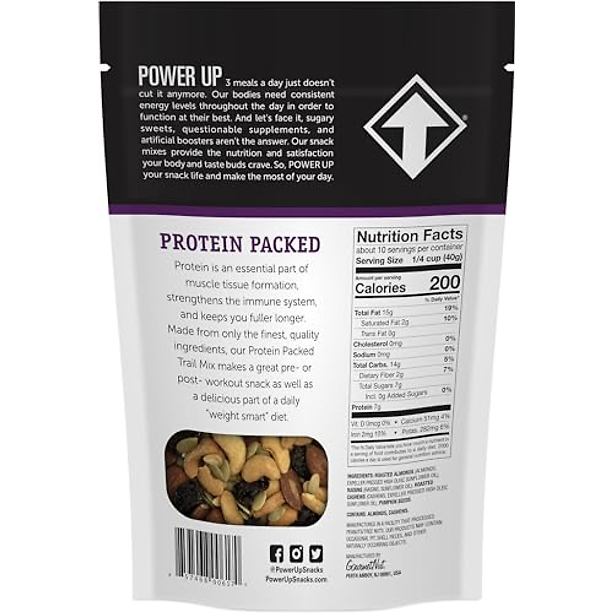 Power Up Premium Trail Mix - Protein Packed 14oz, No Added Sugar, Made Without Peanuts, Gluten Free, Vegan, Non-GMO