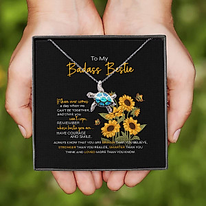To My Badass Bestie Necklace, Turtle Necklace For Best Friend, Bestie Birthday Gift, 925 Sterling Silver Necklace For Bestie, Bestie Jewelry Gift On Wedding Christmas, Graduation Gift For BFF