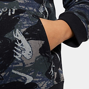 Nike Sportswear Youth Boys Junior Club Camo Hoodie Black/Light Smoke Gray CU8927 010 (Large)