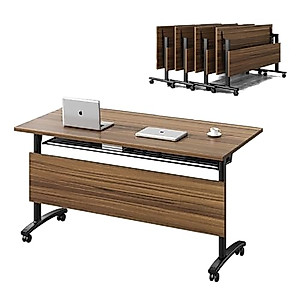 Folding Desk Portable Wood Table 3-Pack Training Room Stackable Conference Table Removable Computer Table Desk Saves Space for Conference Rooms, Media Centers (4)