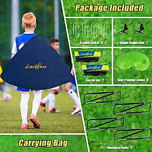 LIBERRWAY Soccer Goal 4'x 3' Portable Kids Soccer Goals for Backyard or Indoor Pop Up Soccer Net with 6 Training Cones, Carrying Bag, 8 Ground Stakes, 2 Set