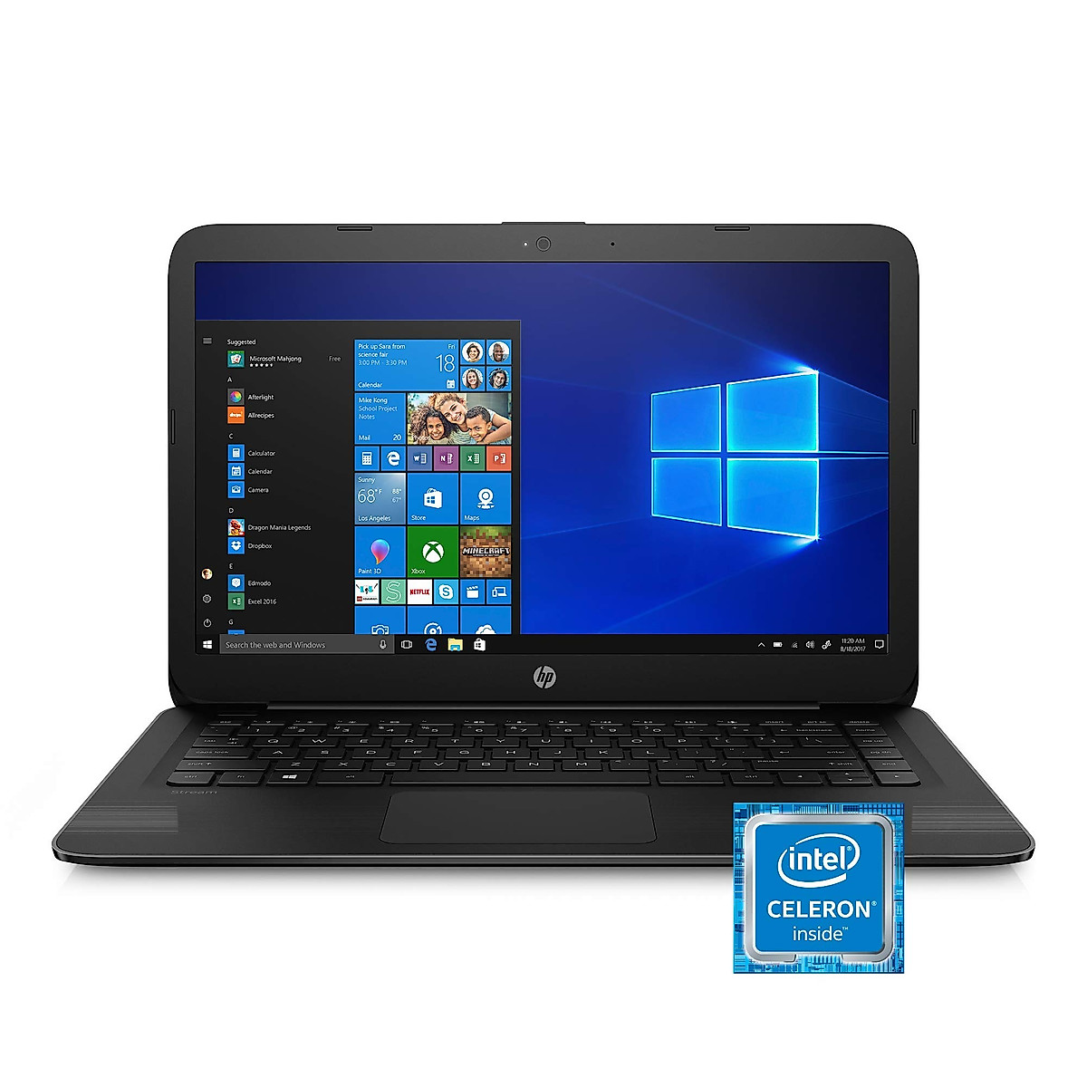 HP Stream 14-inch Laptop, Intel Celeron N4000, 4 GB RAM, 64 GB eMMC, Windows 10 Home in S Mode (14-cb159nr, Jet Black) (Renewed)