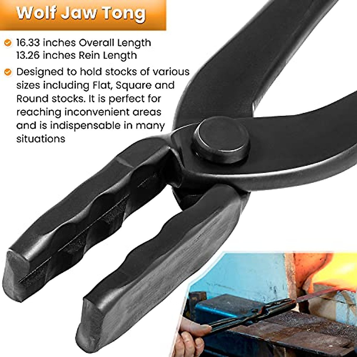 Blacksmith Tongs+Hammer Set Knife Making Tongs Wolf Jaw V-Bit Tongs Starter Beginner Bladesmith Metalworking Forge Anvil Vise Tool 0000811-1000 (3 PCS)