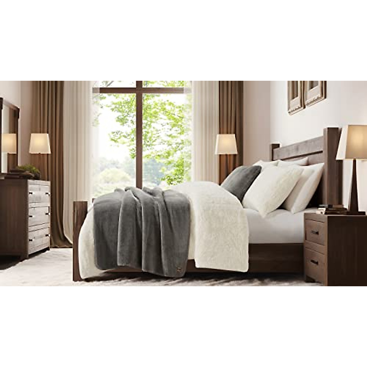 UGG 18961 Whitecap Plush Flannel Oversized Reversible Fleece Throw Blanket Comfortable Lightweight Cozy Hotel Style Home Decor Luxurious Machine Washable Easy Care Blankets, 70 x 50-Inch, Seal