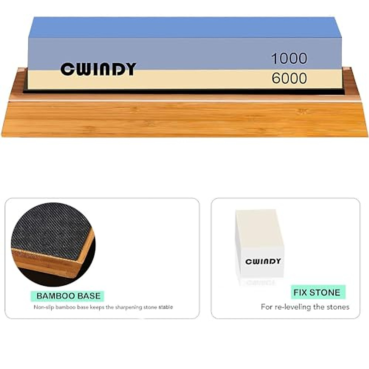 Sharpening Stone Whetstone Kit Dual Sided 1000/6000 Grit Professional Whetstone Knife Sharpener Stone Wet Stone Set Nonslip Bamboo Base, and Fix Stone