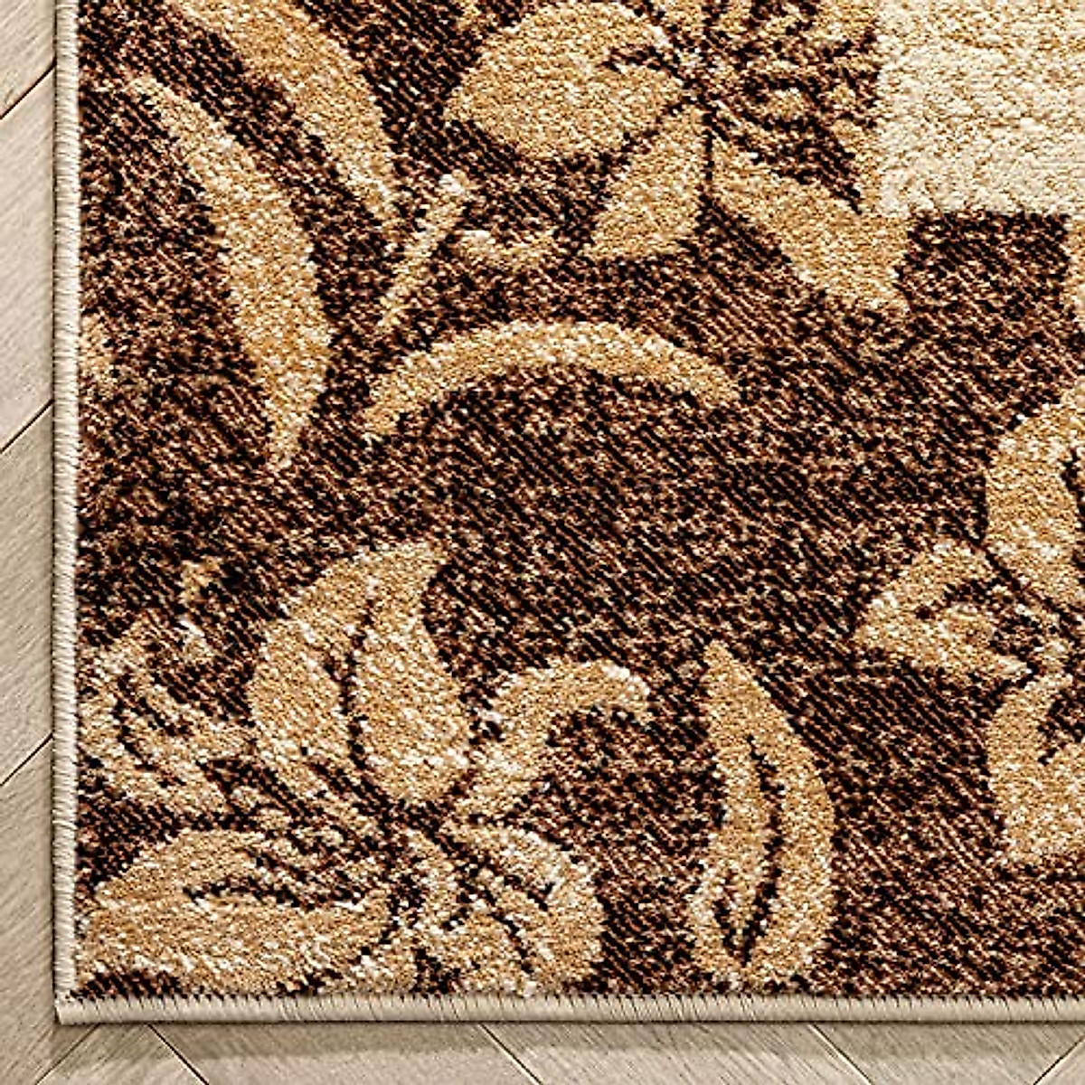 Verdant Vines Beige Modern Damask Border Rug 3x5 4x6 (3'11" x 5'3") Casual Oriental Easy Clean Stain Fade Resistant Shed Free Contemporary Floral Formal Gradient Soft Living Dining Room Rug