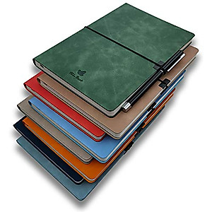 YRL Best Writing Journal Notebook, College Ruled/Lined, A5, 5.8x8.3”, Premium Faux Leather Soft Cover, Fine Thick Paper, Sewn Bound, Inner Pocket, Elastic Closure Wrap, Pen Loop, Lays Flat, Green