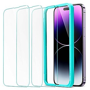 ESR for iPhone 14 Pro Screen Protector, Easy Installation Frame, Military-Grade Protection, Ultra Tough, Scratch Resistant, Tempered-Glass Screen Protector for iPhone 14 Pro, 3 Pack
