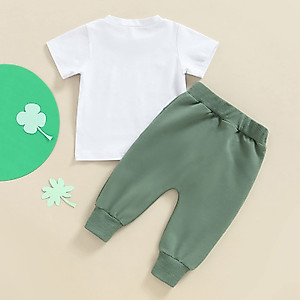 St.Patrick's Day Outfit for Toddler Boys Girls Clover Print Short Sleeve T-Shirt Elastic Waist Long Pants Set (Green, 12-18 Months)