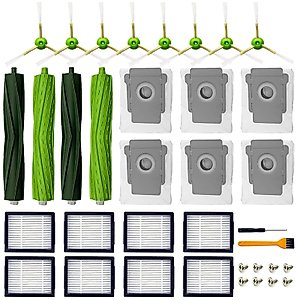 Replacement Parts for iRobot Roomba i3 i3+ i7 i7+ i4 i4+ i5 i5+ j5 j5+J7 i2 i6 i6+i8 i8+/Plus E5 E6 E7 I & E &J Series Vacuum Cleaner,2 Set Rubber Brushes,8 Filters,8 Side Brushes,6 Roomba Vacuum Bags