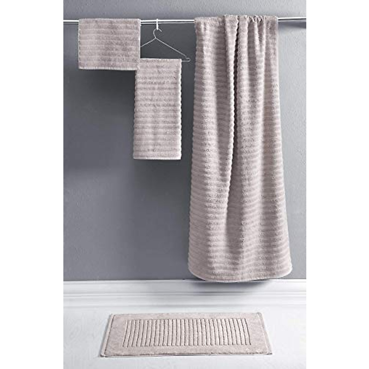 Classic Turkish Towels - Premium Oversized Ribbed Bath Sheets, Luxury 100% Turkish Cotton, Extra Large, Absorbent, Quick Dry Bathroom Towels, 40x65 inches, Set of 3 (Almond Beige)