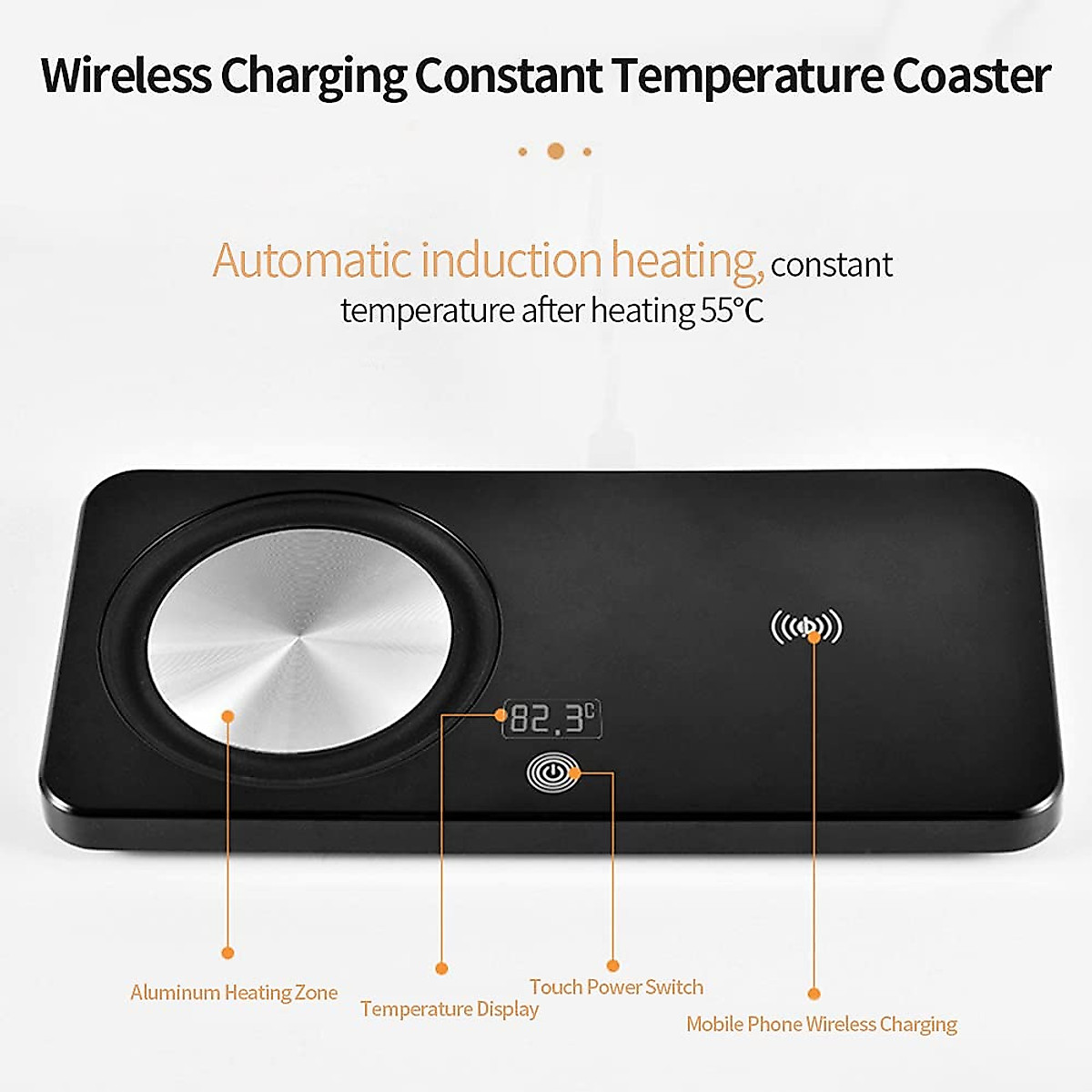 eboxer 1 Coffee Mug Warmer, 2 in 1 Phone QI Wireless Charger Drink Heating Warmer Magnetic USB Charging, Constant Temperature 13155 for OfficeHome to Warm Tea, Milk default