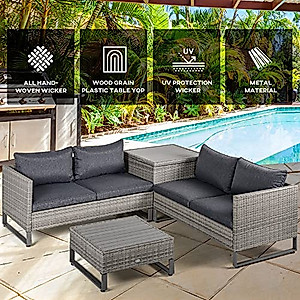 Outsunny 4-Piece PE Rattan Wicker Outdoor Sofa Sets with Washable Comfort Cushions, Steel Frame, & Modern Design Furniture Set, Grey