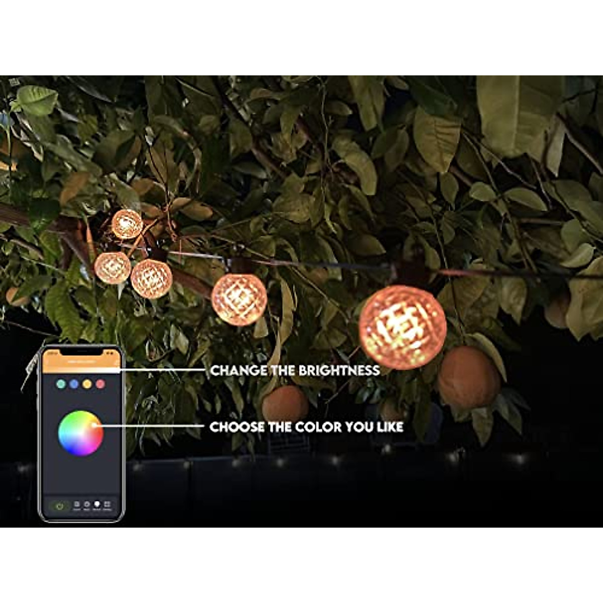 Solatec Led Smart String Lights, Shatterproof 25 RGBW Bulbs Color Changing IP65 Waterproof Light App Control with DIY Color Scenes, Music Modes, Bluetooth 21.2ft Globe Lights for Backyard Porch