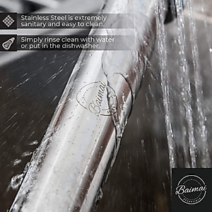 Rolling Pin with Thickness Rings- 16” French Rolling Pin for Baking Even Pastry or Cookie Dough - Adjustable, Stainless Steel Rolling pin with Complimentary Dough Scraper