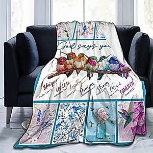 Hummingbird Blanket Hummingbird Bird Flower Throw Blanket Super Soft Flannel Cozy God Say You are Unique Blanket Warm Lightweight Plush Fleece Blankets for Sofa Couch Bed Gift for Kids Adults 50"x40"