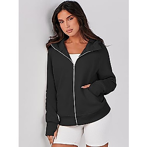ANRABESS Women's Hoodies 2023 Fall Jacket Cropped Hooded Sweater Casual Long Sleeve Sweatshirts Full Zip Up Trendy Clothes Teen Girl Y2K Winter Cute Tops 1128heise-M Black