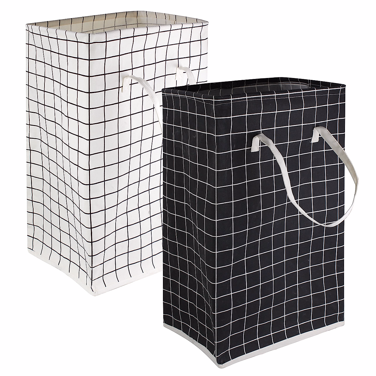 HIYAGON 75L Freestanding Laundry Basket,Large Collapsible Tall Clothes Laundry Hamper with Handles,Waterproof Toy Storage Bin for Home,Office,Closet(2 Pack Black and white check)