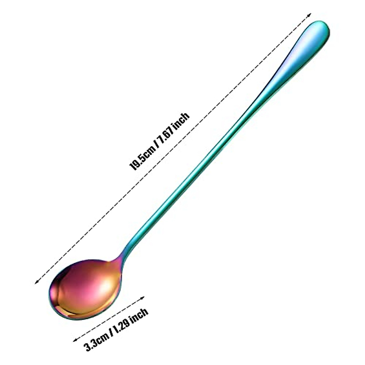 8 Pieces Long Handle Tea Spoon Stainless Steel Coffee Mixing Spoons Teaspoon for Mixing, Cocktail Stirring, Coffee, Milkshake, Cold Drink, 7.48 Inch (Round Style)