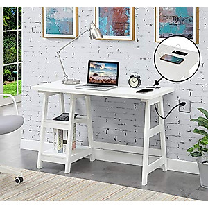 Convenience Concepts Designs2Go Trestle Desk with Charging Station and Shelves, White