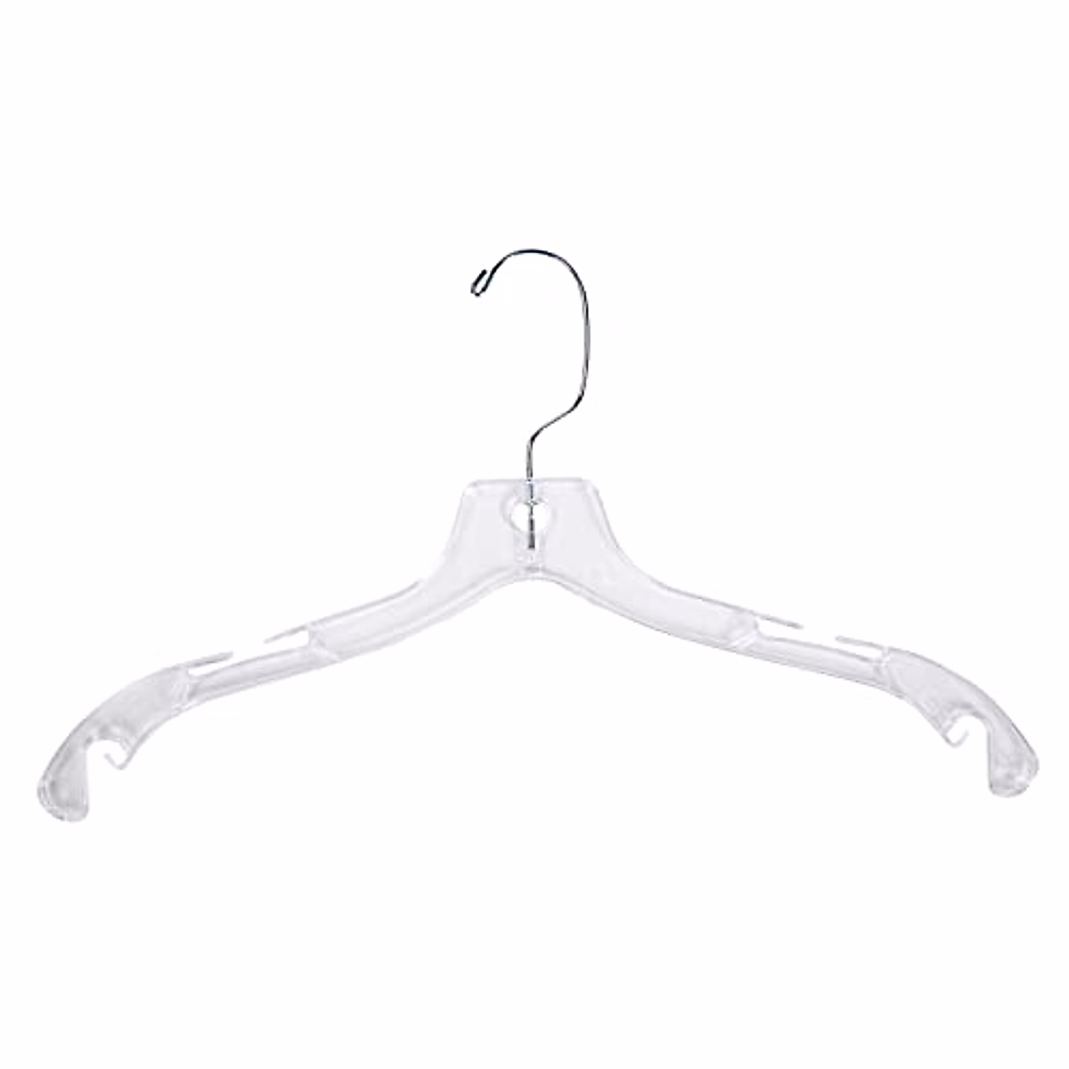 17 inch Clear Plastic Dress Hangers (Case of 20) - Features a Chrome Swivel Hook and Notched Shoulders - Perfect for Lightweight Fabrics and Can Be Used for Retail Stores