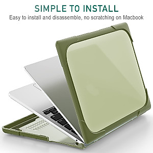 May Chen Compatible with MacBook Air 13 Inch Case 2021 2020 2019 2018 Release M1 A2337 A2179 A1932,Heavy Duty Hard Case Cover with Fold Kickstand for MacBook 13 Inch with Retina fits Touch ID, Olive