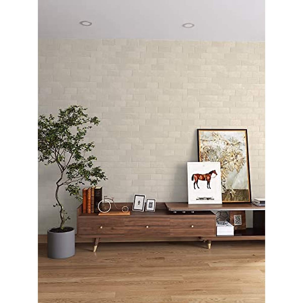 COLAMO 5-Sheet Beige Faux Granite Stone Flamed Surface Peel and Stick Rigid Large Subway Wall Tiles, Stick On Kitchen Backsplash Brick Tiles for Wall,Self Stick Tile For RV,Bathroom, Accent Wall Panel