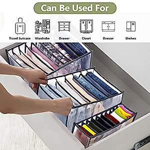 Drawer Organizers for Clothing Topcci Wardrobe Clothes Organizer, Washable Foldable Clothes Drawer Organizer Compartment Storage Box for Thin Jeans, Leggings, Underwear, Socks, T-Shirts (Gray,7 Grids)