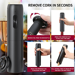 CIRCLE JOY Electric Wine Opener Set 4-in-1 Wine Set with Rechargeable Wine Opener, Rechargeable Wine Aerator Pourer, Foil Cutter and Vacuum Wine Stopper, Gift Set for Wine Lovers, Black