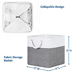 EvanColin Fabric Storage Cubes for Organizing, 11 inch Cube Storage Bin for Shelf, Home, Office, Canvas Storage Cube Bins with Rope Handles, Christmas Baskets for Gifts Empty(White&Grey,4-Pack)