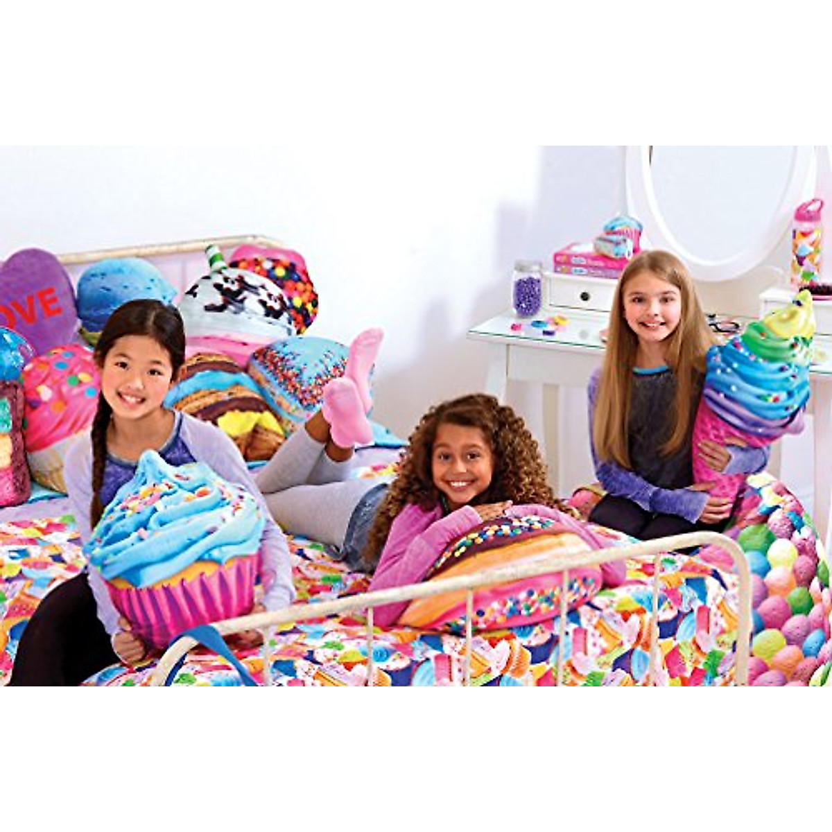 iscream Bubble Gum Scented Rainbow Swirl Cone Shaped 25" x 12" Microbead Pillow