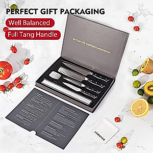 lemsper Professional Chef's Knife Set 5PCS - 3.5-8 Inch Set Kitchen Knives with Magnetic Knife Strip,5Cr15Mov German Carbon Stainless Steel Sharp Knives Set for Kitchen with Gift Box