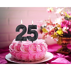 2 inch Black 25 & 52 Birthday Candles, 3D Diamond Number 25th & 52nd Cake Topper for Men Women Birthday Party Decorations Theme Party