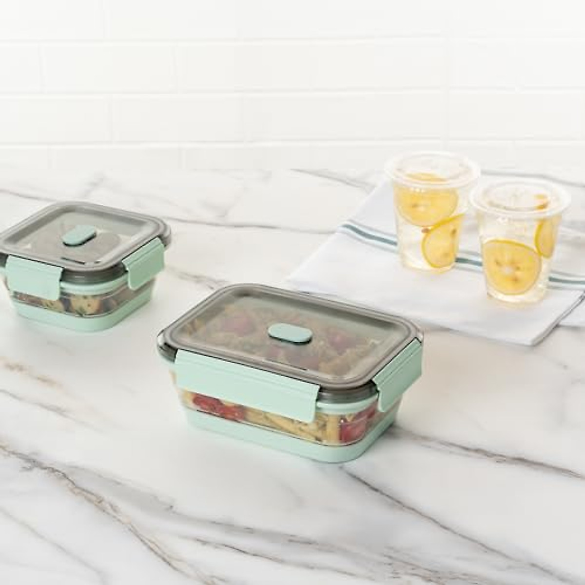 Restaurantware-Fresh Hero 40 Ounce Storage Containers, 1 Durable Airtight Food Containers - Microwavable, Freezable, Green Plastic Collapsible Containers, Dishwashable, With Vented Lids