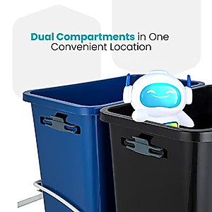 Home Zone Living 15.3 Gallon Pull Out Under Cabinet Trash Can, Large Dual Removable Liners for Recycling and Trash (7.65 + 7.65 for 15.3 Gallon Total)