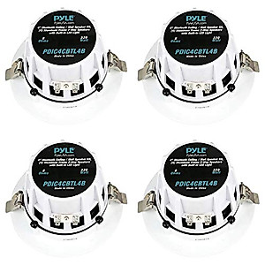 Pyle 4” Pair Bluetooth Flush Mount In-wall In-ceiling 2-Way Home Speaker System Built-in LED Lights Aluminum Housing Spring Clips Polypropylene Cone & Tweeter 4 Ch Amplifier 320 Watts (PDIC4CBTL4B)
