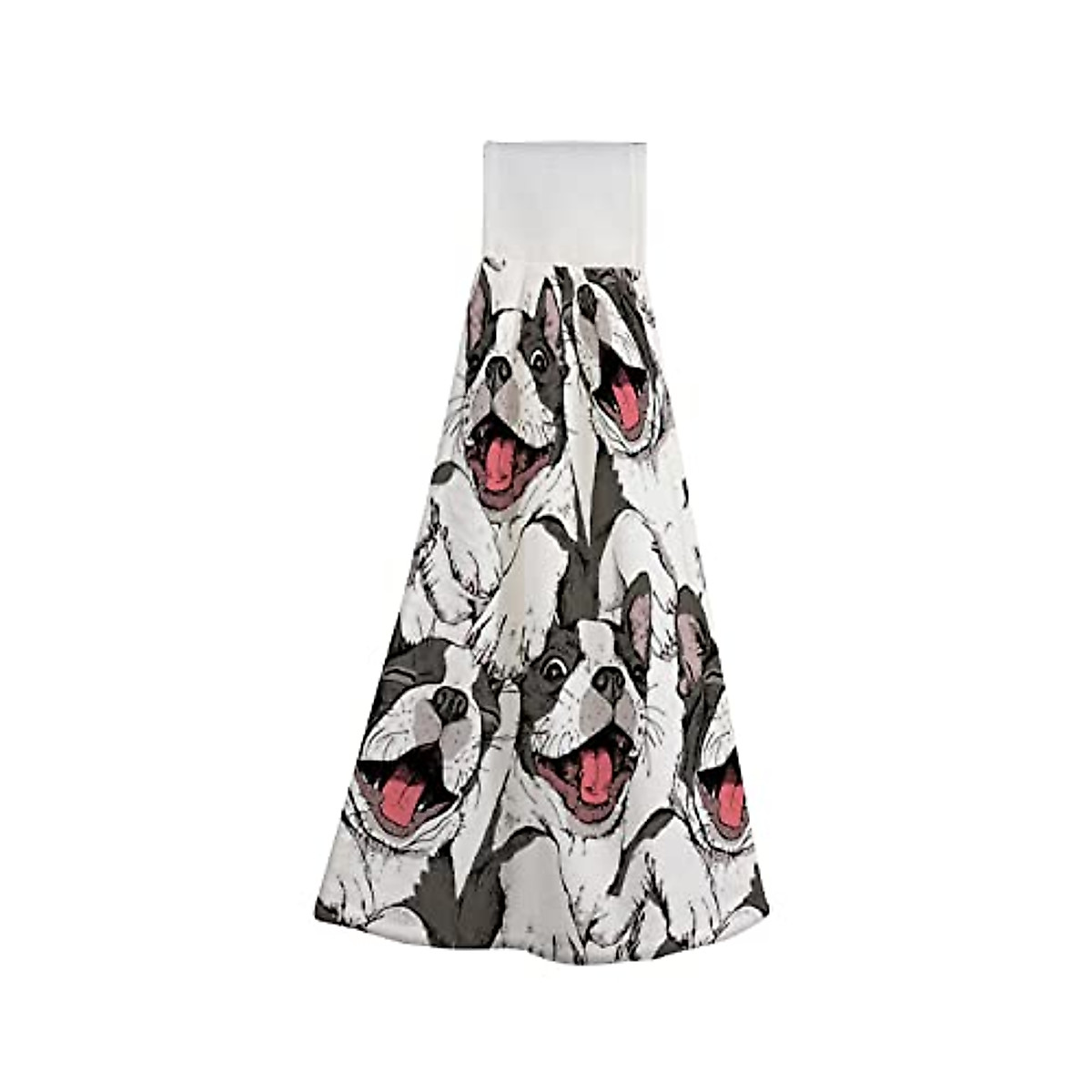 CHIGUA Set of 2 Kitchen Hand Towels with Hanging Super Absorbent Dish Bath Tie Towel Ultra Soft Polyester Fabric Hand Dry Washcloth Machine Washable Cute Boston Terrier Dog